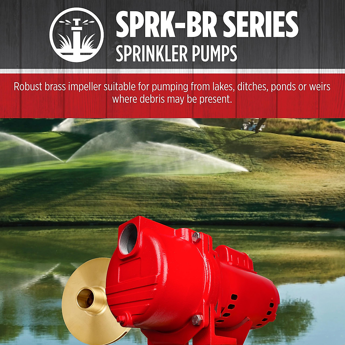 Red Lion RL-SPRK-200-BR, 230 Volt, 2HP, 77 GPH, Sprinkler/Irrigation Pump with Brass Impeller, Red, 97102002