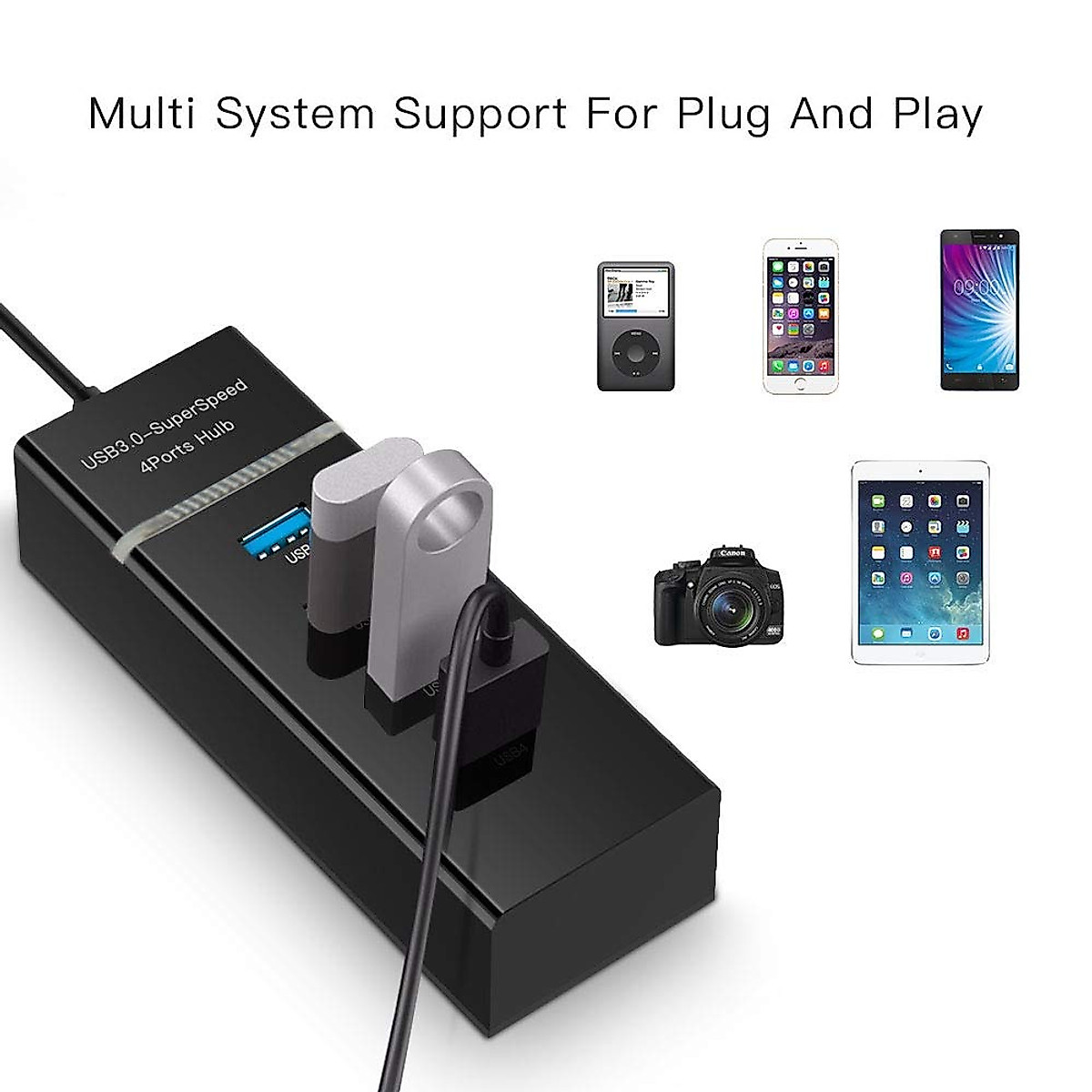 Jiali USB-C 4K Hub Converter 30cm USB-C/Type-C 3.1 Male to 4-Port USB 3.0 Adapter Hub, for Galaxy S8 & S8 + / LG G6 / Huawei P10 & P10 Plus/Xiaomi Mi 6 & Max 2 and Other Smartphones(Black)