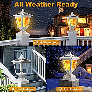 HENRE Solar Post Light,Outdoor Deck Fence Post Cap Flame Light,Waterproof 4x4 5x5 6x6 Black Post Top LED Light,2 Pack 3.5x3.5 Decorative Garden Solar Powered Flickering Light