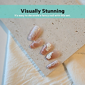 CESTSIREN 3 Sheets White Nail Art Stickers 5D Embossed Flower Lace Ribbon Nail Decals for Nail Art Design Pearl Nail Accessories for Women Nail Art Supplies