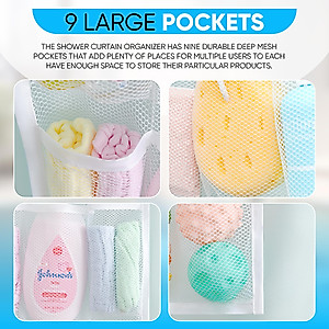 Handy Laundry Hanging Shower Organizer (2-Pack) - 9-Pocket - Mesh Caddy with Deep Storage Pockets for Organizing Bathroom Toiletries and Kids Bath Toys - Hang on Existing Shower Curtain Rings