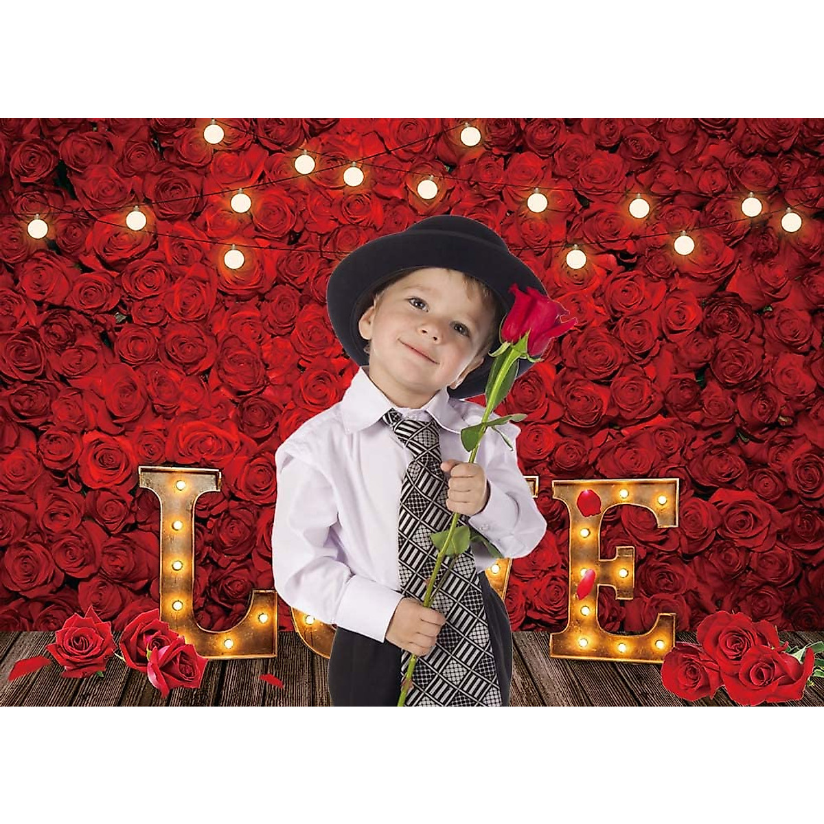 Mother's Day Red Rose Backdrop Rustic Love Rose Flowers Retro Wooden Romantic Photography Background Girls Women Wedding Bridal Shower Party Decoration 7x5FT