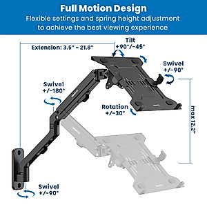 Mount-It! Keyboard Mount for Wall or Pole Mounting, Keyboard and Mouse Stand, Tray with Full Motion Swivel, Spring Arm, Easy Adjustments Tilt and Extension