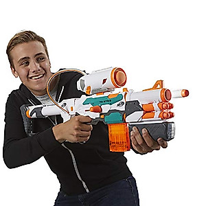 Nerf Modulus Tri-Strike Blaster, Mega Barrel, Rocket Launcher, Clip, 10 Elite Darts, 4 Mega Darts, 1 Rocket, Kids Outdoor Games (Amazon Exclusive)
