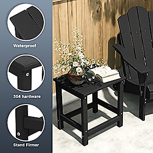 KINGYES Adirondack Side Table, Patio Outdoor Rectangular End Table, Black