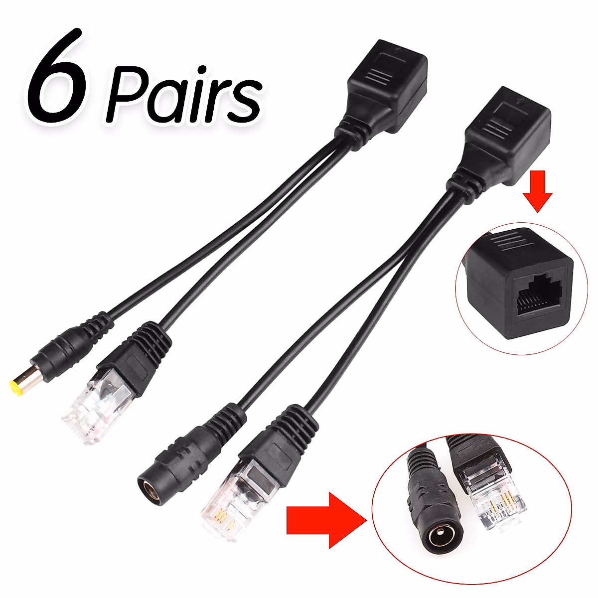 Passive PoE Injector 6 Pairs PoE Splitter Kit Passive PoE Injector and PoE Splitter Kit with 5.5x2.1 mm DC Connector RJ45 Power Over Ethernet