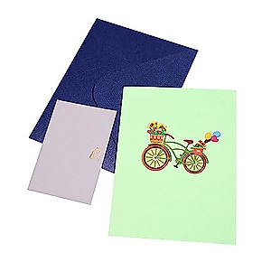 ASYWISH Bicycle Pop-Up Card 3D Flower Basket Travel Card With Envelope Mother Day Birthday Card For Mom Wife Greeting Card Gift 3D Greeting Card