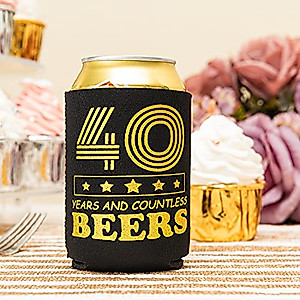Crisky 40th Birthday Can Cooler Happy 40th Birthday Decorations for Men, Can Coolies Beverage Sleeve for 40 Year Old Birthday Gift Ideas Birthday Party Favors for Him, 12 Pack, Black & Gold