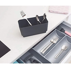 Brabantia Large Dish Drying Draining Rack (Light Gray) Plastic Easy-Clean Drip Tray & Removable Cutlery Basket