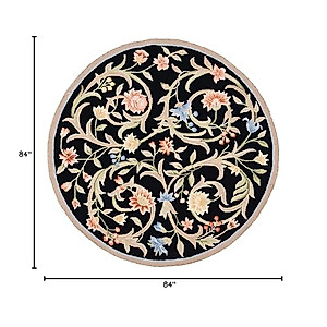SAFAVIEH Chelsea Collection 7' Round Black HK248B Hand-Hooked French Country Premium Wool Entryway Foyer Living Room Bedroom Kitchen Area Rug