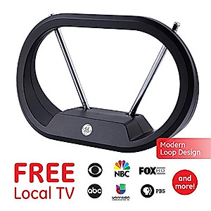 GE Modern Loop Rabbit Ears Indoor TV Antenna, 15 inch Extendable Dipoles, 4K 1080P VHF UHF, Tabletop Antenna, Digital HDTV Antenna, Smart TV Compatible, 4ft Coaxial Cable, Black, 33675