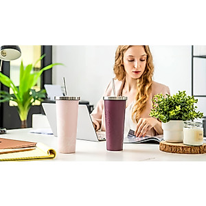 bzyoo SUP Double Wall Vacuum Insulated Tumbler with Straw and Lid Stainless Steel Water Bottle Cold Drink Travel Mug Cup, Valentines Gifts For Him & Her (710ml) Color: Mandala Pink