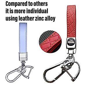 Moly Magnolia Microfiber Leather Car Keychain, Zinc Alloy Key Fob Holder, 360° Rotatable Keyring with Anti-Lost D-Ring for Women Men (Red)