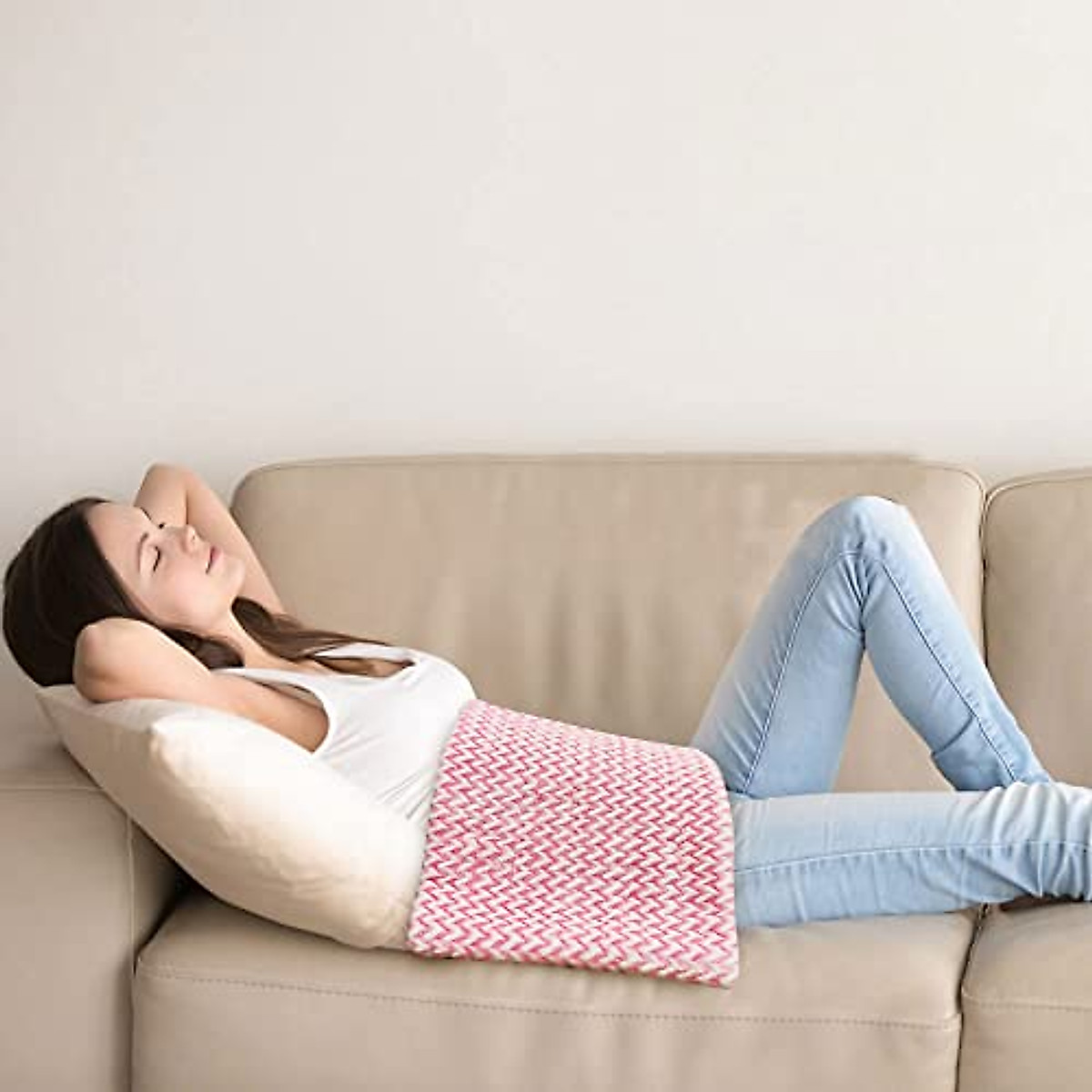 GOQOTOMO Fast-Heating Electric Heating Pad for Back/Waist/Abdomen/Shoulder/Neck Pain and Cramps Relief - 12 Heat Levels, 8 Timers with Countdown, Stay on, Machine Washable-PW01(Pink)