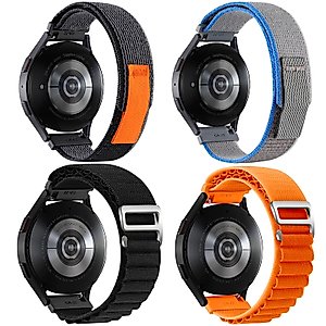 KQZunguo 4 Pack Alpine Loop Woven Nylon Band Compatible with Samsung Galaxy Watch 6&5&4 44mm 40mm/Watch 5 Pro 45mm/Watch 6 Classic 43mm 47mm, 20mm Nylon Adjustable Replacemen Sport Strap for Men Women