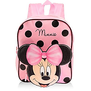 Disney Minnie Mouse Backpack for Toddlers Bundle ~ Premium 12" Minnie Mouse Mini School Bag with 3D Ears and Stickers (Minnie Mouse School Supplies)