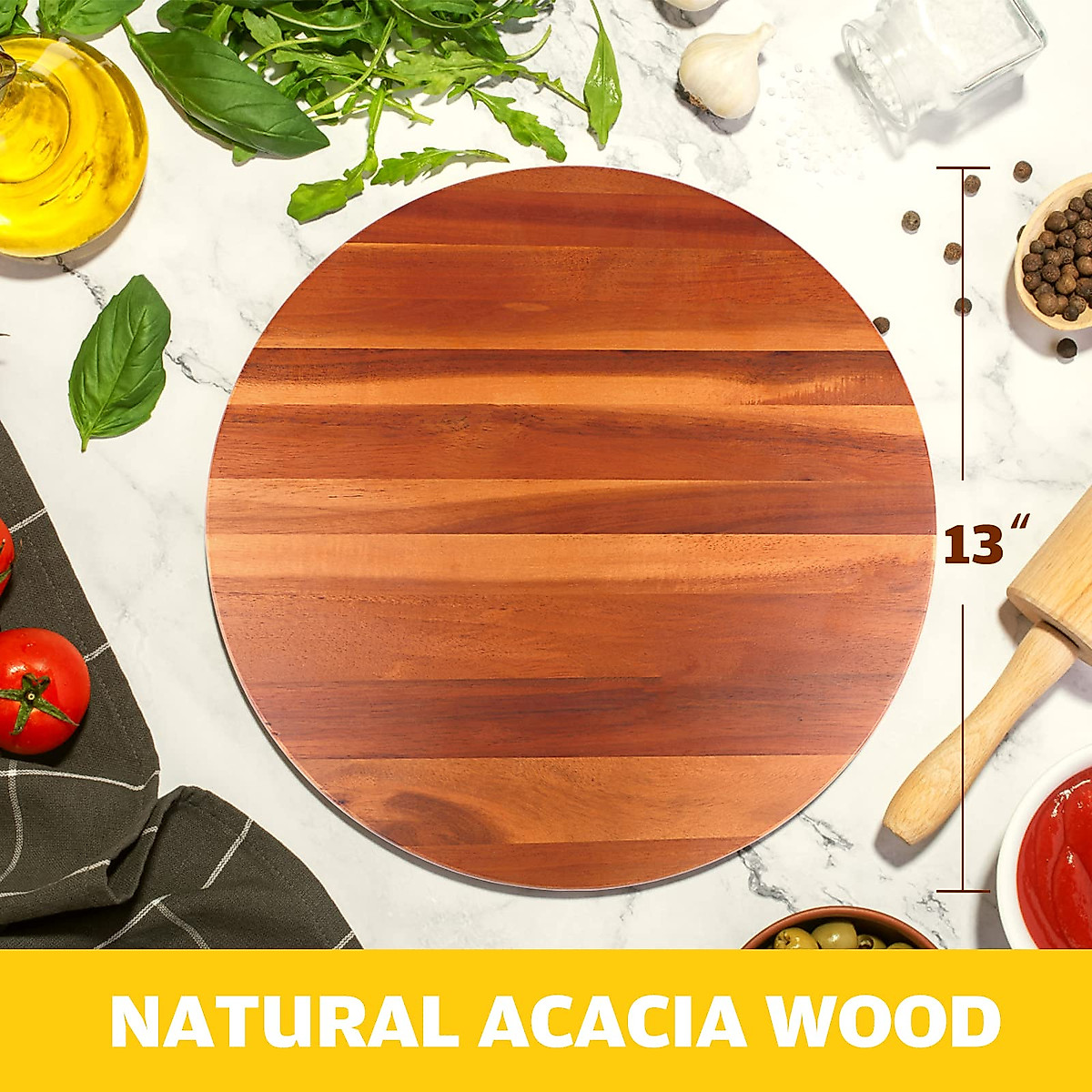 HOMEXCEL 13" Acacia Wood Lazy Susan Organizer Kitchen Turntable Wooden Lazy Susan Organization for Cabinet Table or Pantry
