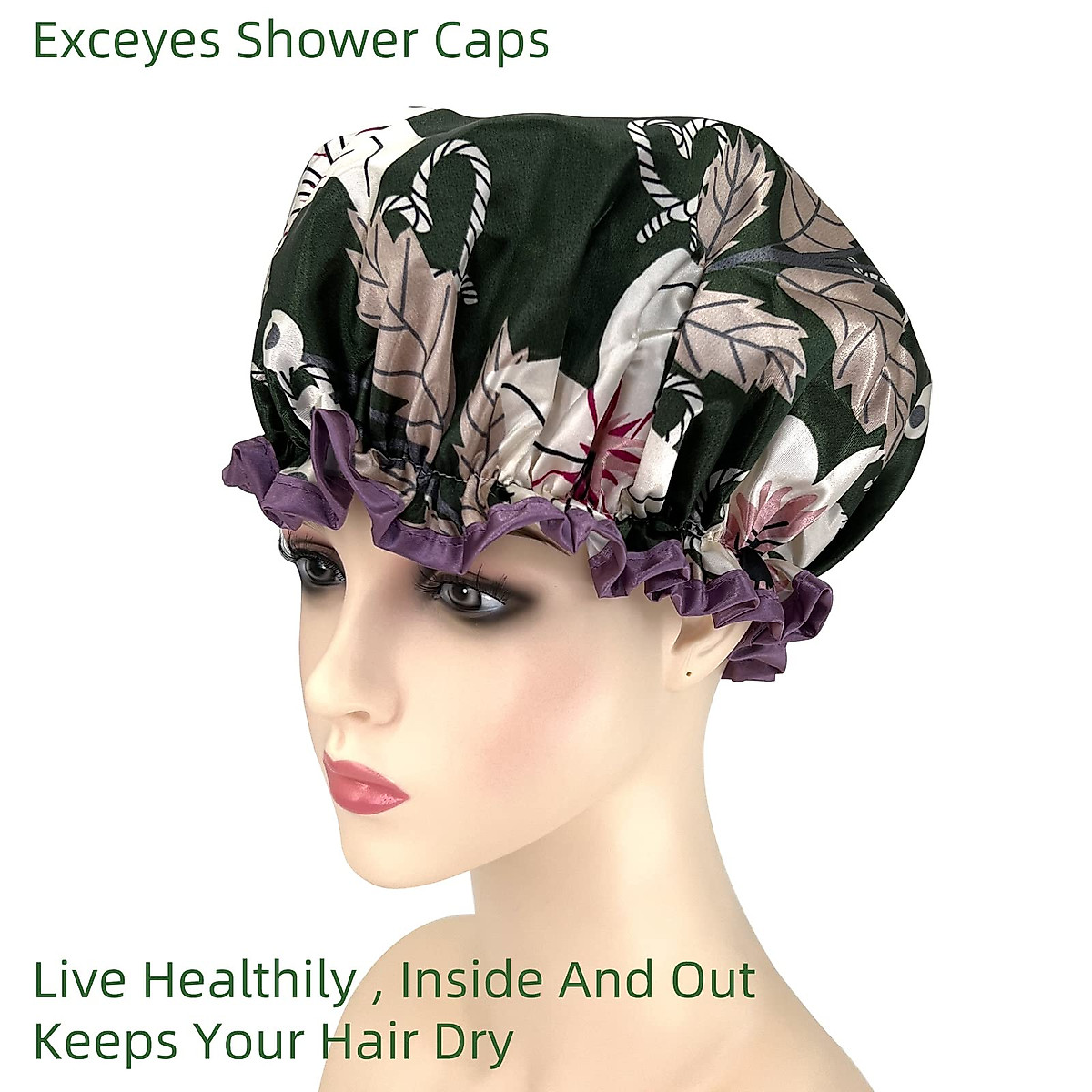 4 Pcs Double Layers Reusable Extra Large Shower Caps Waterproof, Elastic Satin Shower Cap For Women, Hair Bath Cap Bathing Shower Hat XL