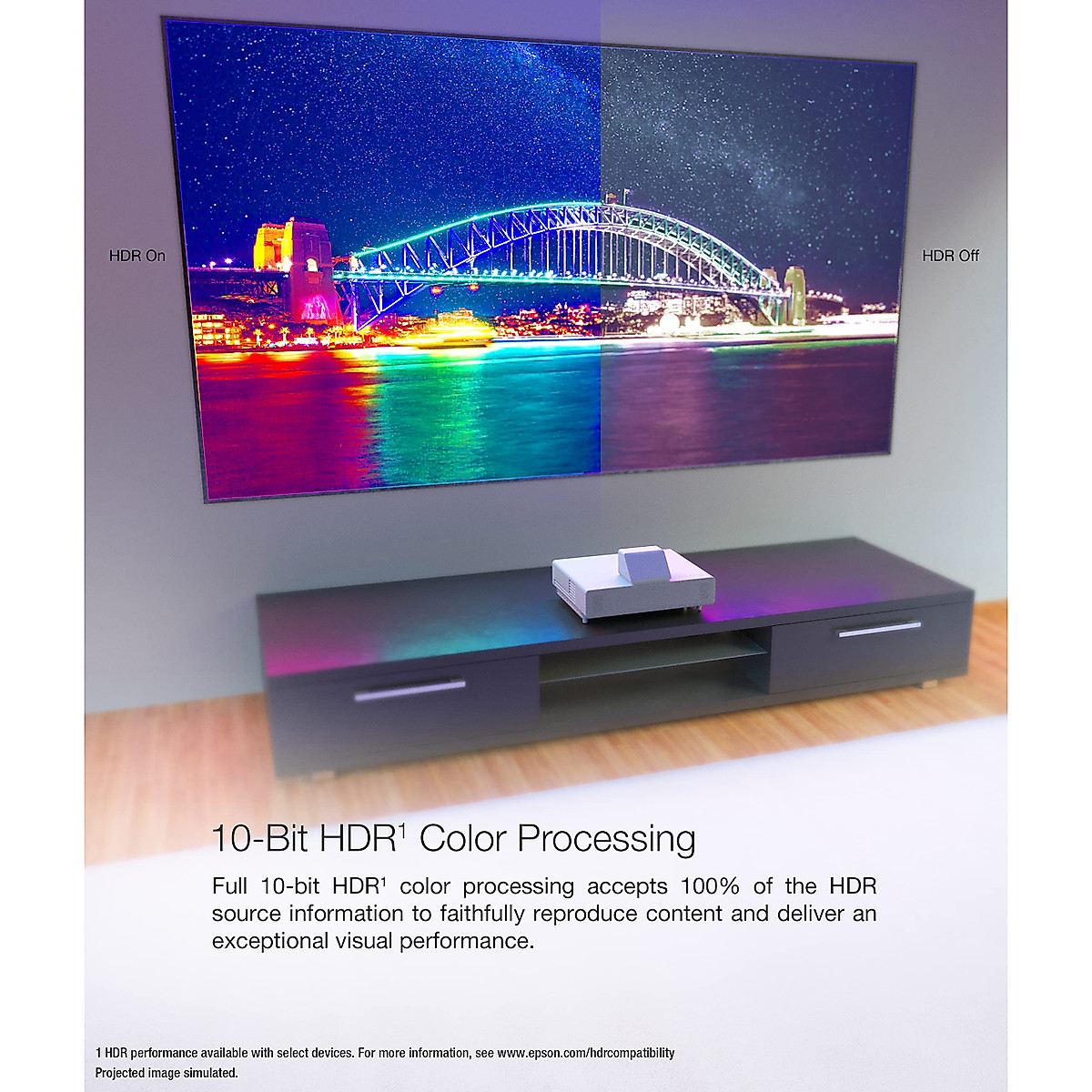 Epson 120” EpiqVision Ultra LS500 Laser Ultra Short Throw Projection TV (120-inch Screen Included), 4000 lumens, 4K PRO-UHD, HDR, Android TV, HDMI 2.0, Built-in Speakers, Sports & Streaming - White