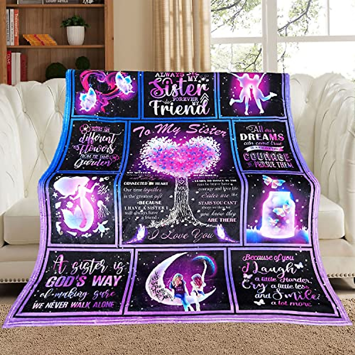 Yufobel Sister Birthday Gifts from Sister, Sister Gifts, Sister Blanket 60"x50", Sister Gifts from Sister, Birthday Gifts for Sister, Gifts for Sister Throw Blanket