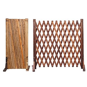 tonchean 2 Pack Expandable Wood Garden Fence Freestanding Accordion Fence Retractable Trellis Lattice Fence Panels Wooden Pet Gate for Home Patio Garden Decorative