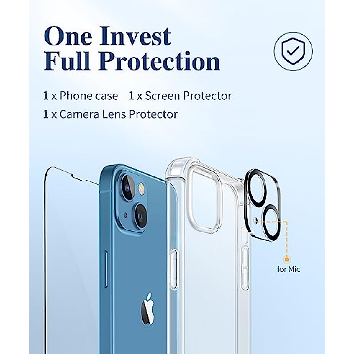 GVIEWIN Designed for iPhone 13 Case 6.1 Inch, with Tempered Glass Screen Protector + Camera Lens Protector Clear Soft & Flexible Shockproof Transparent Protective Bumpers Phone Cover（Clear）