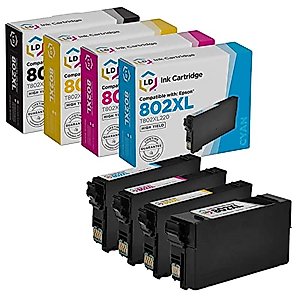 LD Products Remanufactured Ink Cartridge Replacements for Epson 802 802XL (SY Black, XL Cyan, XL Magenta, XL Yellow, 4-Pack) for use in Workforce: WF-4720, WF-4730, WF-4734, WF-4740, WF-4740DWF