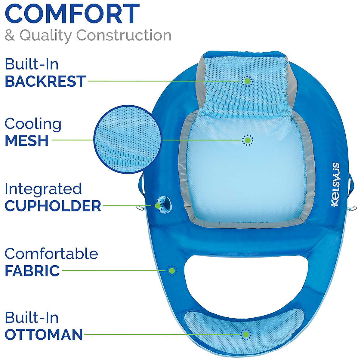 Kelsyus Spring Float Pool Lounger Chair, Light Blue