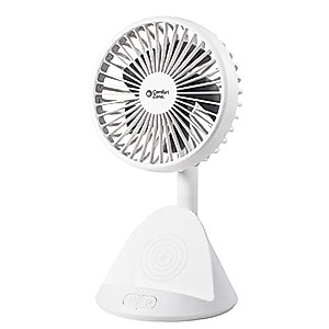 Comfort Zone CZPF401WT 4” Rechargeable Fan with Wireless Charger - USB Chargeable Lithium Battery, Adjustable Tilt - Powerful & Portable, Cooling & Charging, White