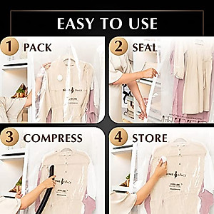 GENIE SPACE Hanging Vacuum Bags - Pack of 5, Regular Length | Premium Wardrobe Suction Storage Space Saving Bags, 41x28in | Strong, Airtight & Reusable for Suits, Coats & Dresses | With Travel Pump