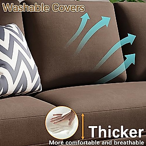 Furniwell Convertible Sectional Sofa Couch, L Shaped 3-Seat Small Couch for Living Room with Ottoman Modern Fabric Reversible Chaise for Apartment and Small Space (Brown)