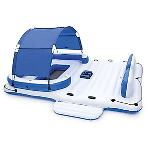 Bestway Hydro-Force Tropical Breeze 6 Person Inflatable Party Island Water Float Lounger with 6 Cup Holders, Backrests, and Detachable Sun Shade