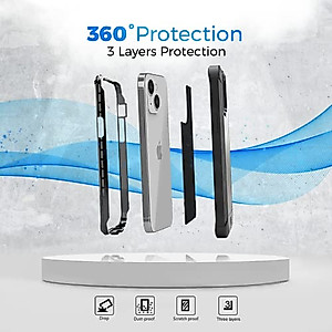 MOTIVE iPhone 13 Case, Heavy Duty Protective Case, Shockproof, Dustproof, Quad Layer Hard Protective Cover, Screen-Camera Bezel Protection, Black 6.1" | Bunker