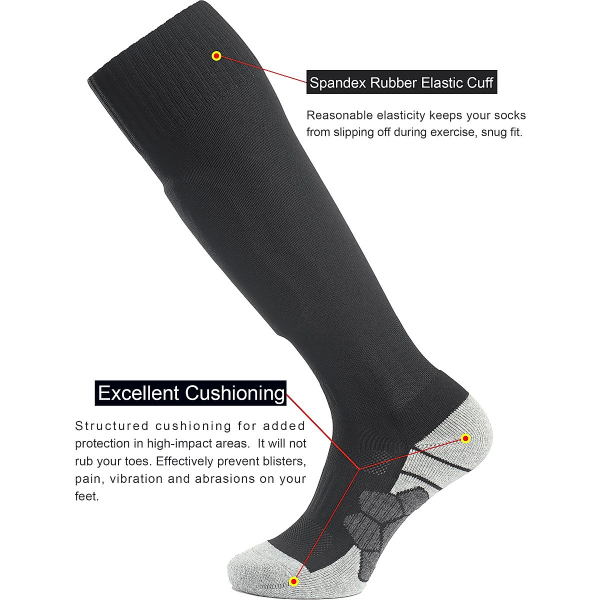 APTESOL Youth Soccer Socks Kids Knee High Team Sport Cushion Sock Women Men Long Tube Cotton Athletic Compression Socks (3-Pair Black-A,Medium)