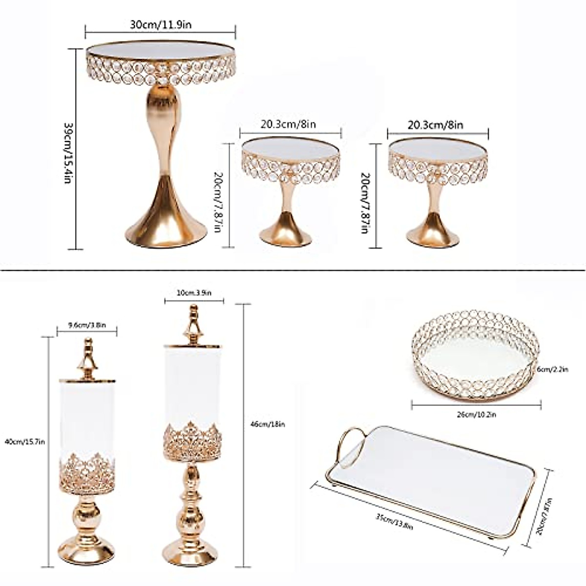 Cake Stands Set, Crystal Cupcake Stand Cookie Holder Fruits Dessert Display Plate, for Baby Shower Wedding Brithday Party Celebration Home Decoration (Gold-10PCS)