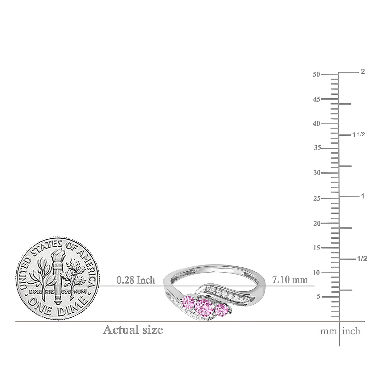 Dazzlingrock Collection 14K Round Pink Sapphire & White Diamond Swirl Engagement 3 Stone Bridal Ring, White Gold, Size 7.5