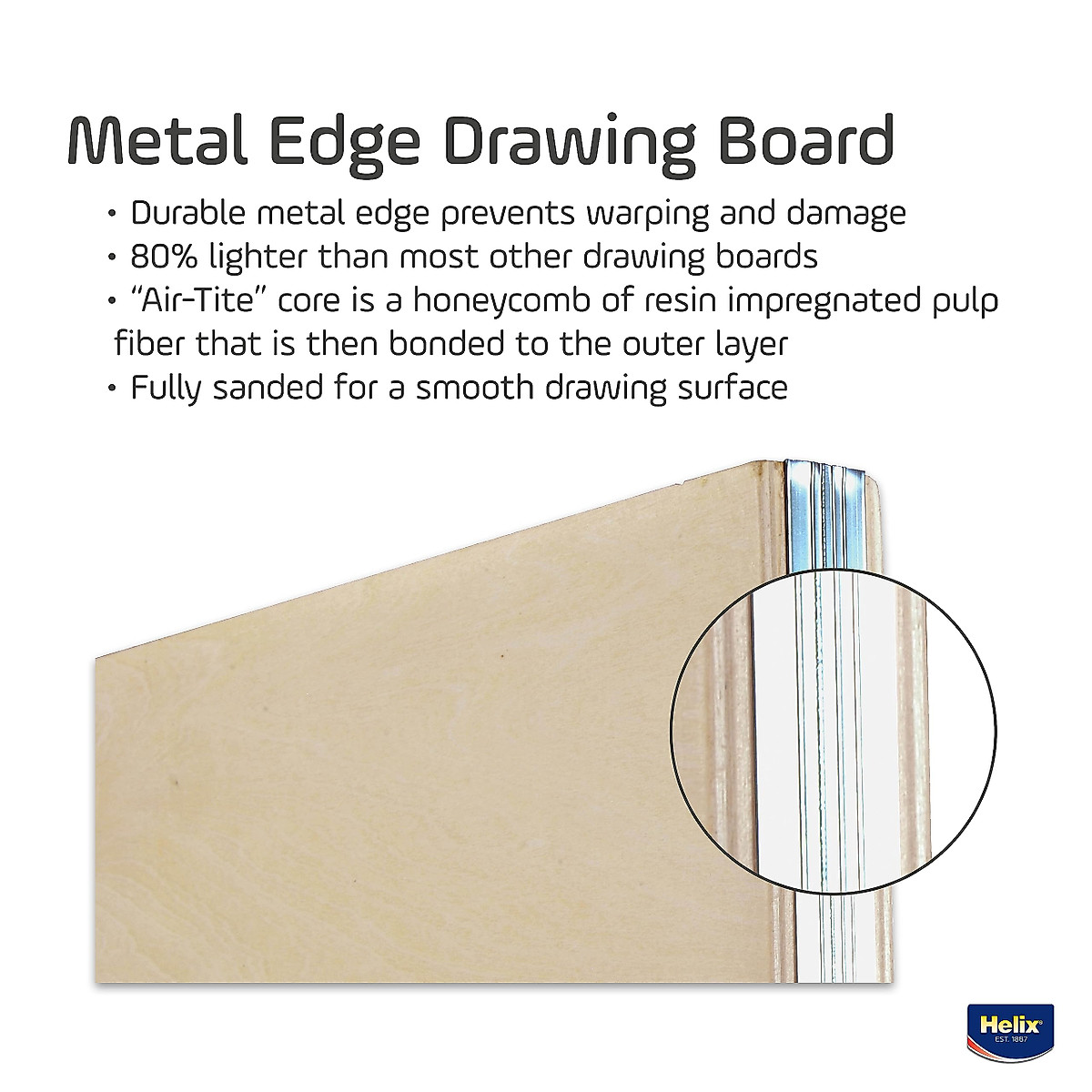 Helix - Wooden Lightweight Drawing Board - 20 x 26 Inch - Metal Edge - Drafting, Art, Sketching and Tracing