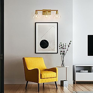 CCYCOL Gold Bathroom Light Fixtures - 3-Light Modern Bathroom Vanity Light Over Mirror with Clear Glass Shade, 22.4 Inch Bath Wall Sconce Lighting Brushed Gold Vanity Lights for Bathroom, Dressing