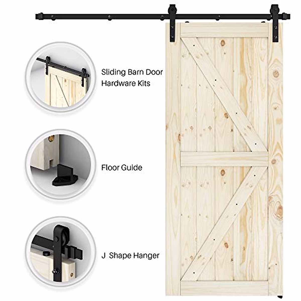BELLEZE 36in x 84in Sliding Barn Door K-Frame with 6.6ft Barn Door Hardware Kit, Pre-Drilled, DIY Easy to Assemble, Unfinished
