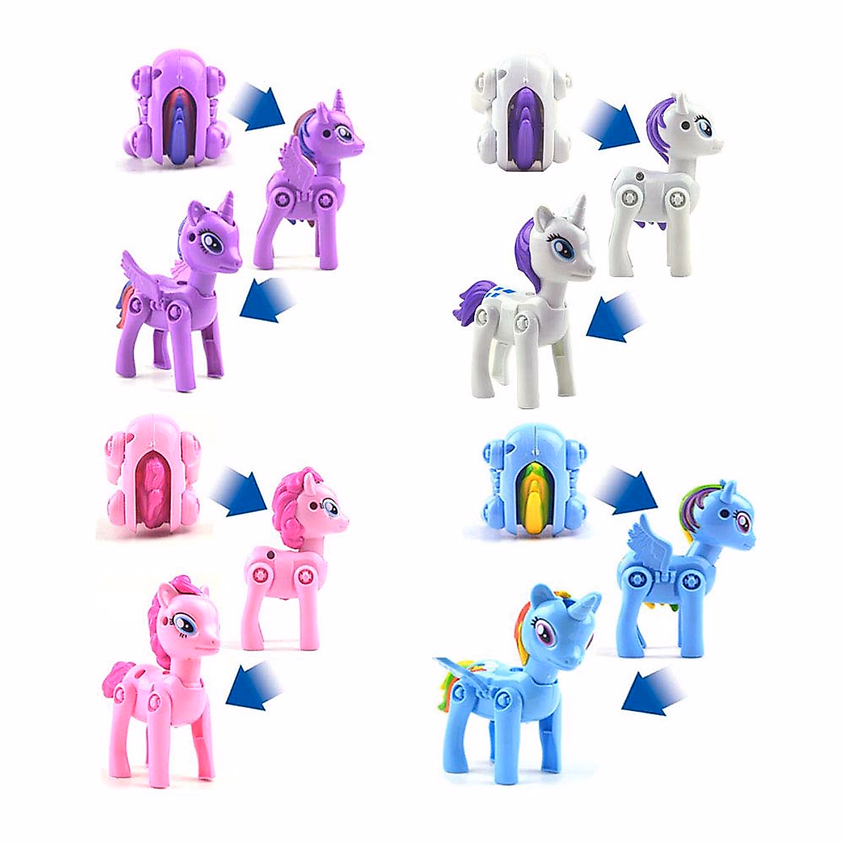 QINGQIU 4 Pack Jumbo Unicorn Deformation Easter Eggs with Toys Inside for Kids Boys Girls Toddlers Easter Basket Stuffers Fillers Gifts Party Favors