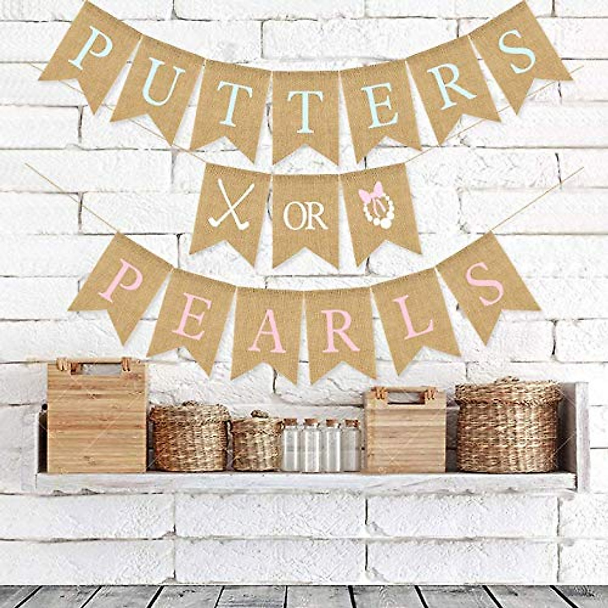 Baby Shower Banner PUTTERS OR Pearls Banner Burlap Banner for Baby Shower Party Garland Photo Booth Props Decoration Favor