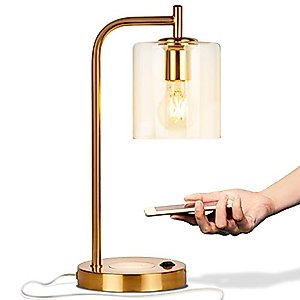Brightech Elizabeth Table Lamp with Wireless Charging Pad and USB Port, Bedside Reading Lamp, Vintage Brass Gold Desk Lamp, Nightstand Lamp with LED Bulb for Bedroom, Living Room, Office