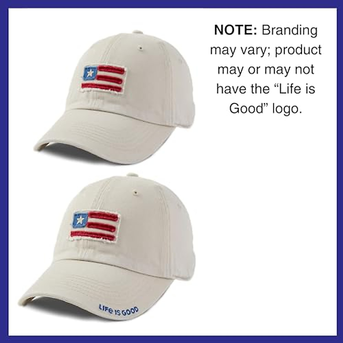 Life is Good. Tattered Chill Cap American Flag, Bone White