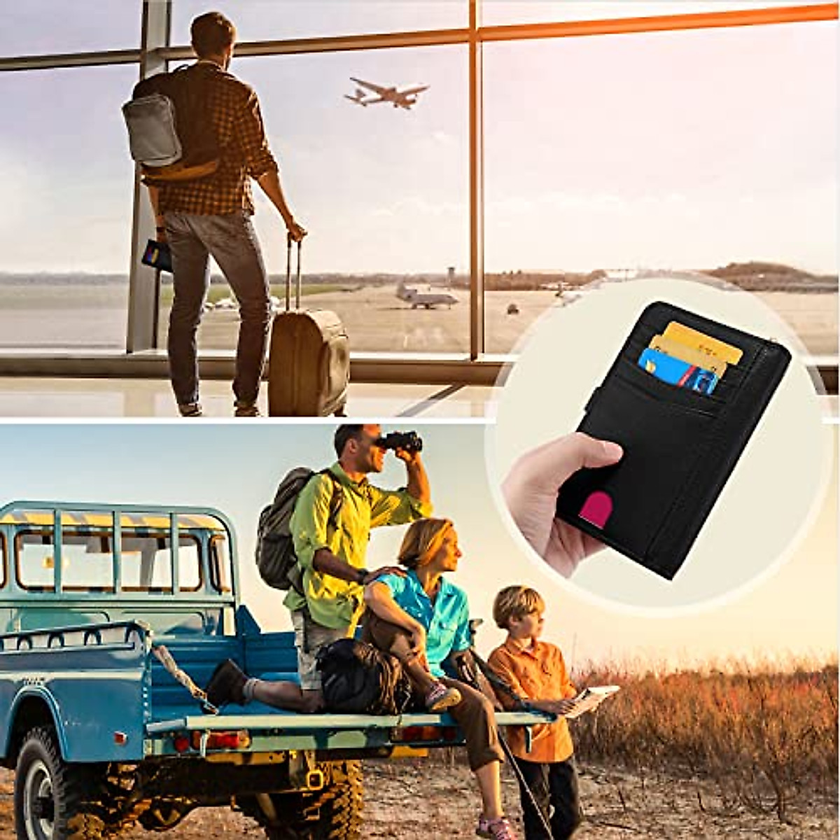 Small Womens Wallet Airtag RFID Blocking Leather – Holds Two Passports for Travel–Compact Bifold Clutch Credit Card Case with ID Window,Wrist Strap - Awesome Anniversary,Birthday Gift Choice - Black