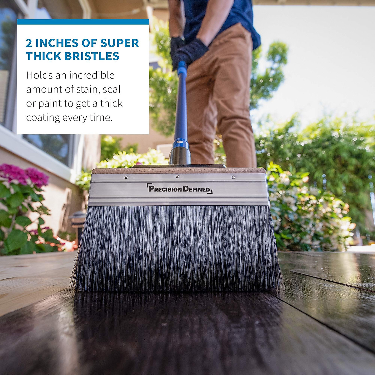 Precision Defined Deck Stain Brush, Large 7-Inch, Deck Brush for Paints, Heavy Duty Stain Brush for Wood Deck, Limewash Brush, Deck Brush with Threaded Extension Pole, Deck Stain Applicator