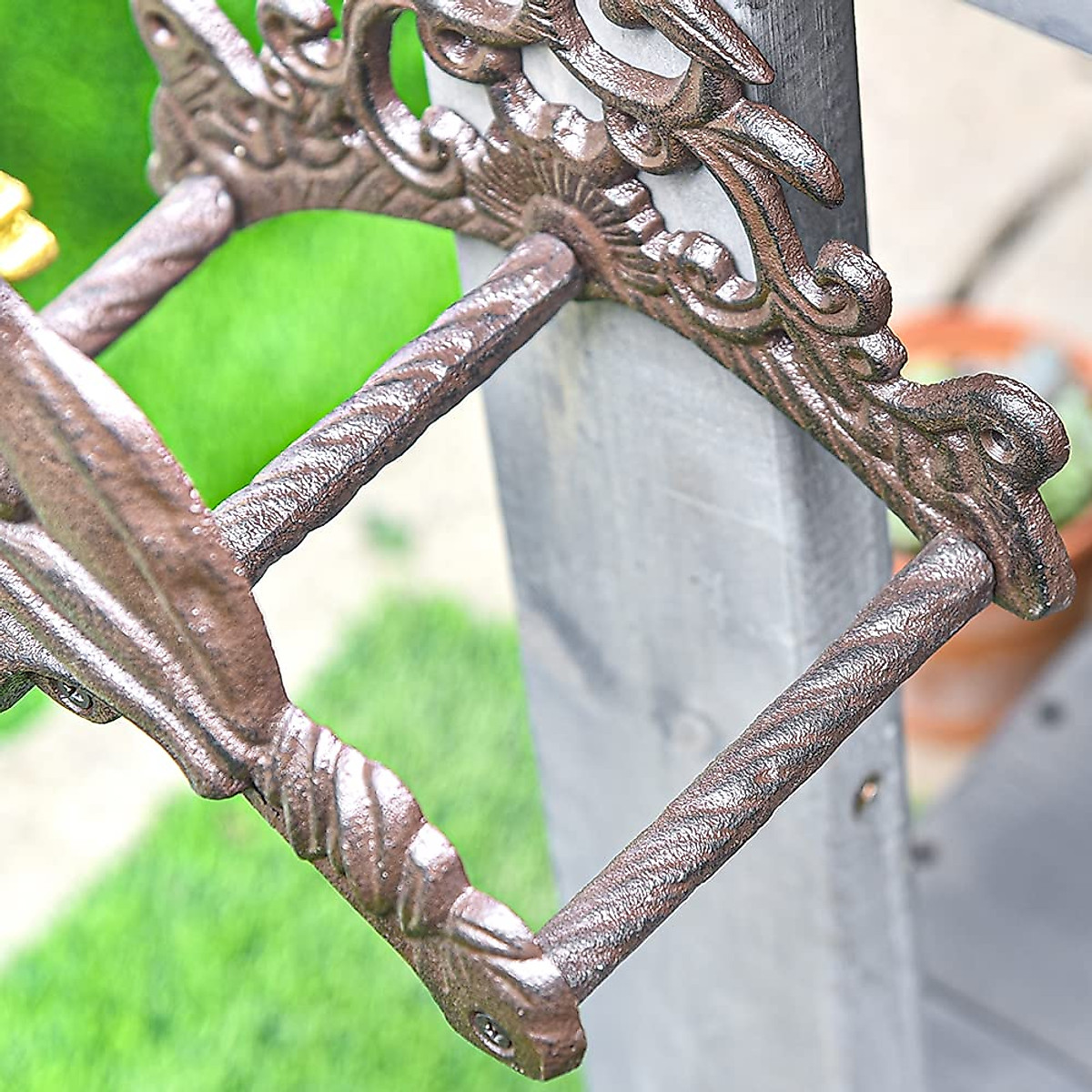 Sungmor Water Hose Holder, Wall Mount Garden Hose Hanger, Heavy Duty Cast Iron Hose Reel Wall Mounted, Indoor Outdoor Watering Hose Wall Hook, Yard Balcony Water Pipe Storage Rack Butler - Brown Frog