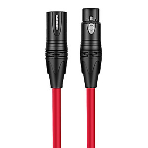 DREMAKE XLR Instrument Microphone Audio Extension Cord 6FT Balanced 3 Pin XLR Male to XLR Female Mic Cable - Red