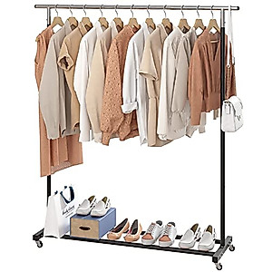 Buzowruil Clothing Rack Clothes Rack Standard Rod Simple Rolling Metal Garment Rack Organizer Freestanding Hanger with Wheels,Black with Silver