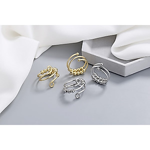 OIDIMS Unique Spinner Fidget Beads Ring for Anxiety for Women Coil Spiral Rotate Freely Inspirations Jewelry Crochet Loop Knitting Expandable Adjustable Best Friends Dainty Birthday (Silver)