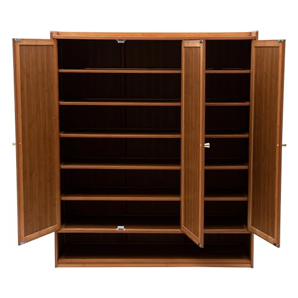 CNCEST Shoe Cabinet with Shutter Doors, 8 Tier Bamboo Floor Standing Shoe Shelf Storage Organizer for Home Entryway (1, Brown-90x32x107cm)